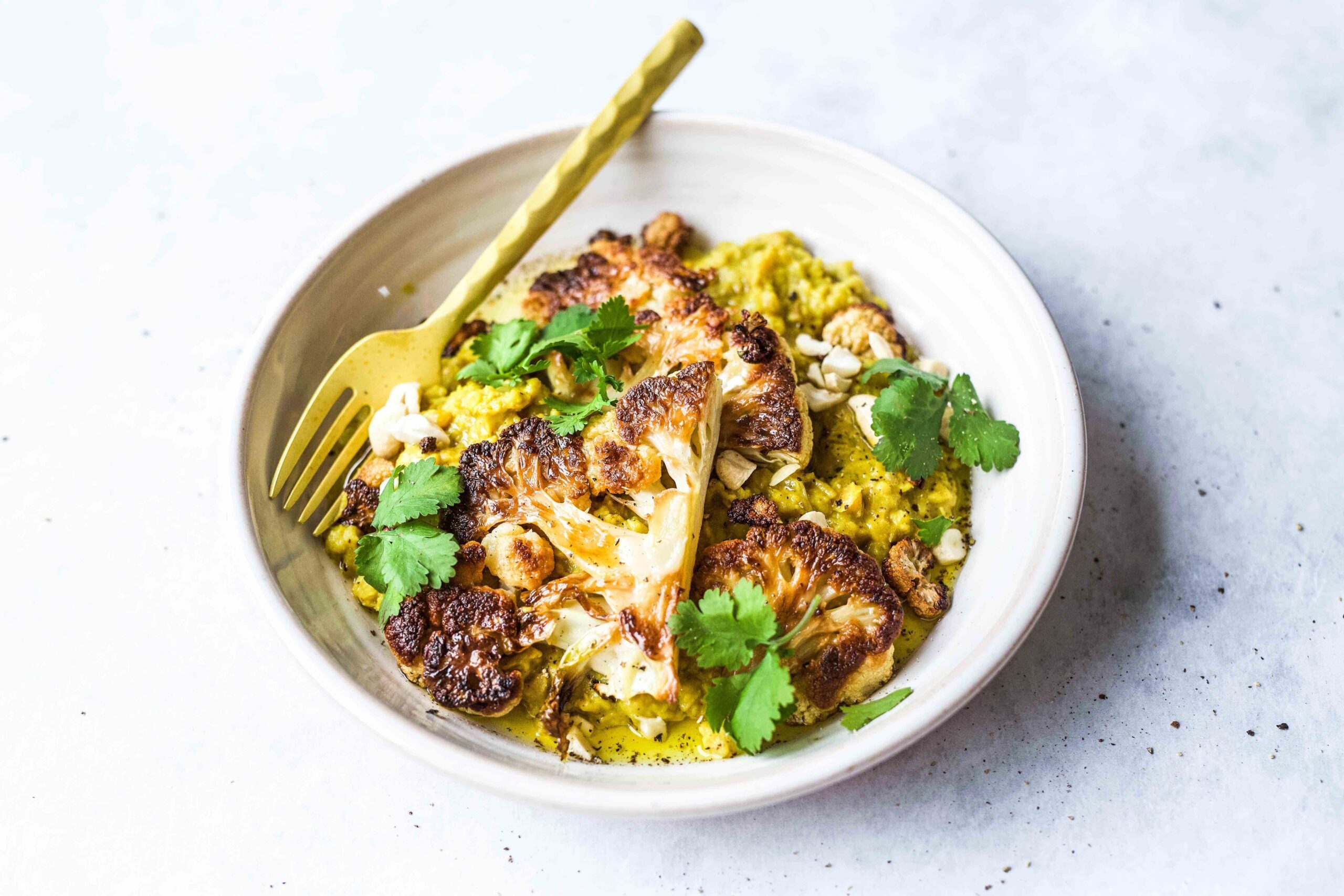 Split pea dhal with roast cauliflower and rice | Nourish plant-based living